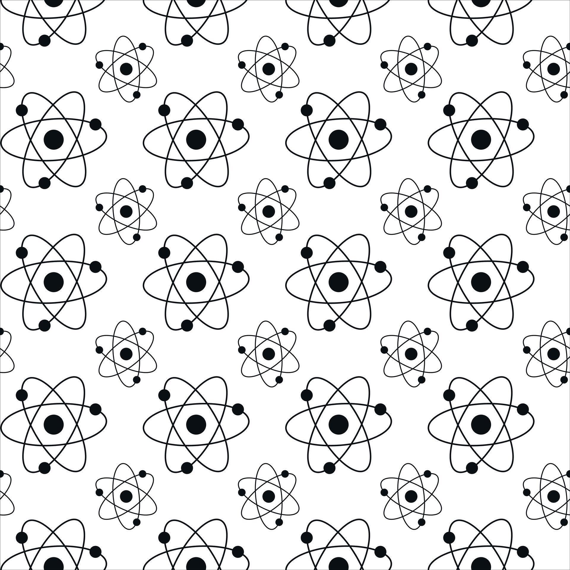 Seamless Black Atom Pattern On White Background Concept Of Science