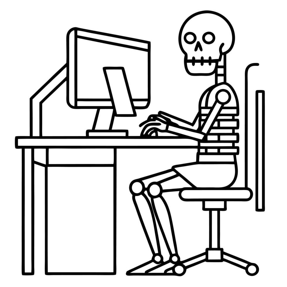Skeleton working at computer illustration 51457814 Vector Art at Vecteezy