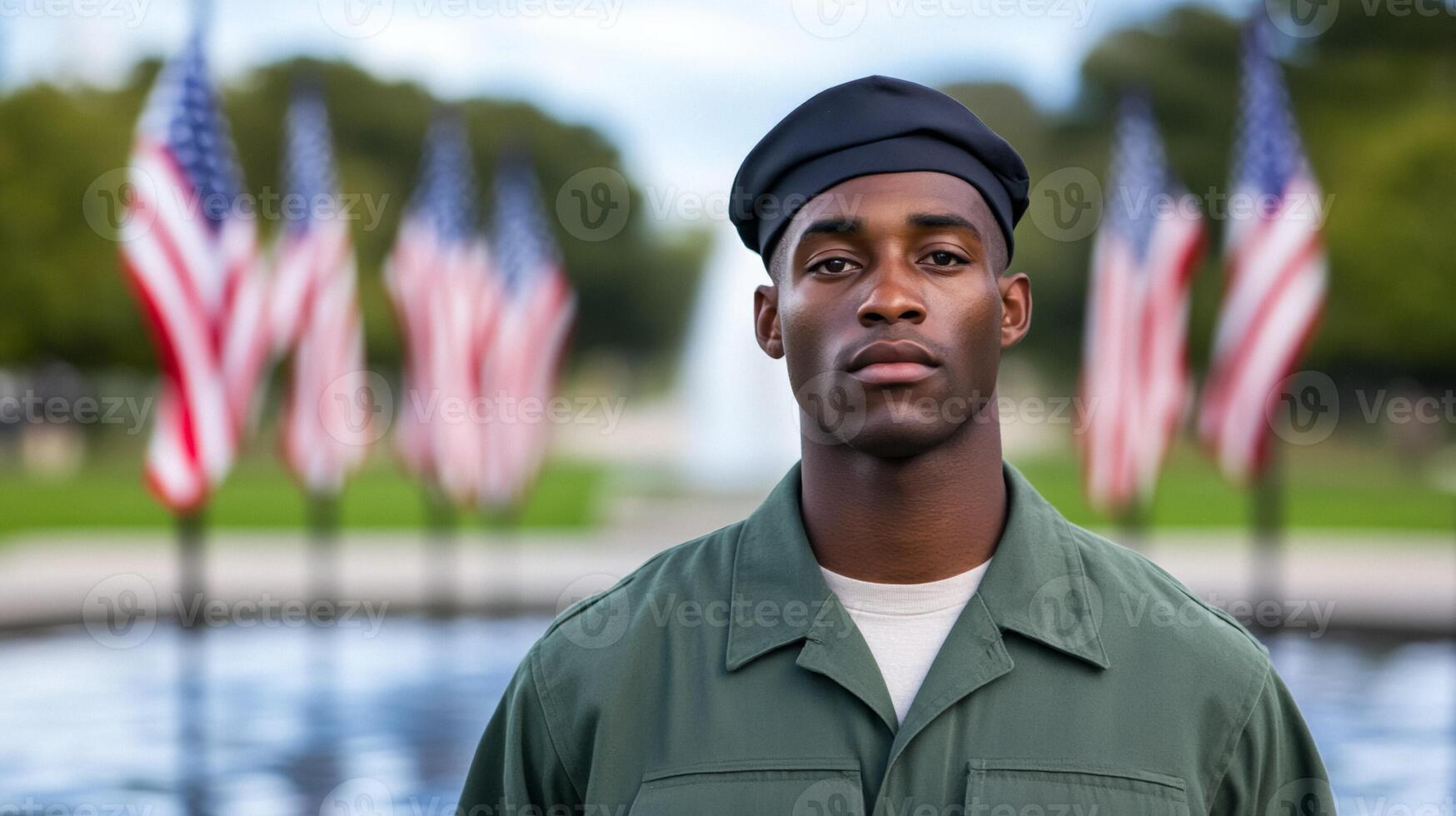 African American veteran at the World War II Memorial with fountains ... African American veteran at the World War II Memorial with fountains ...