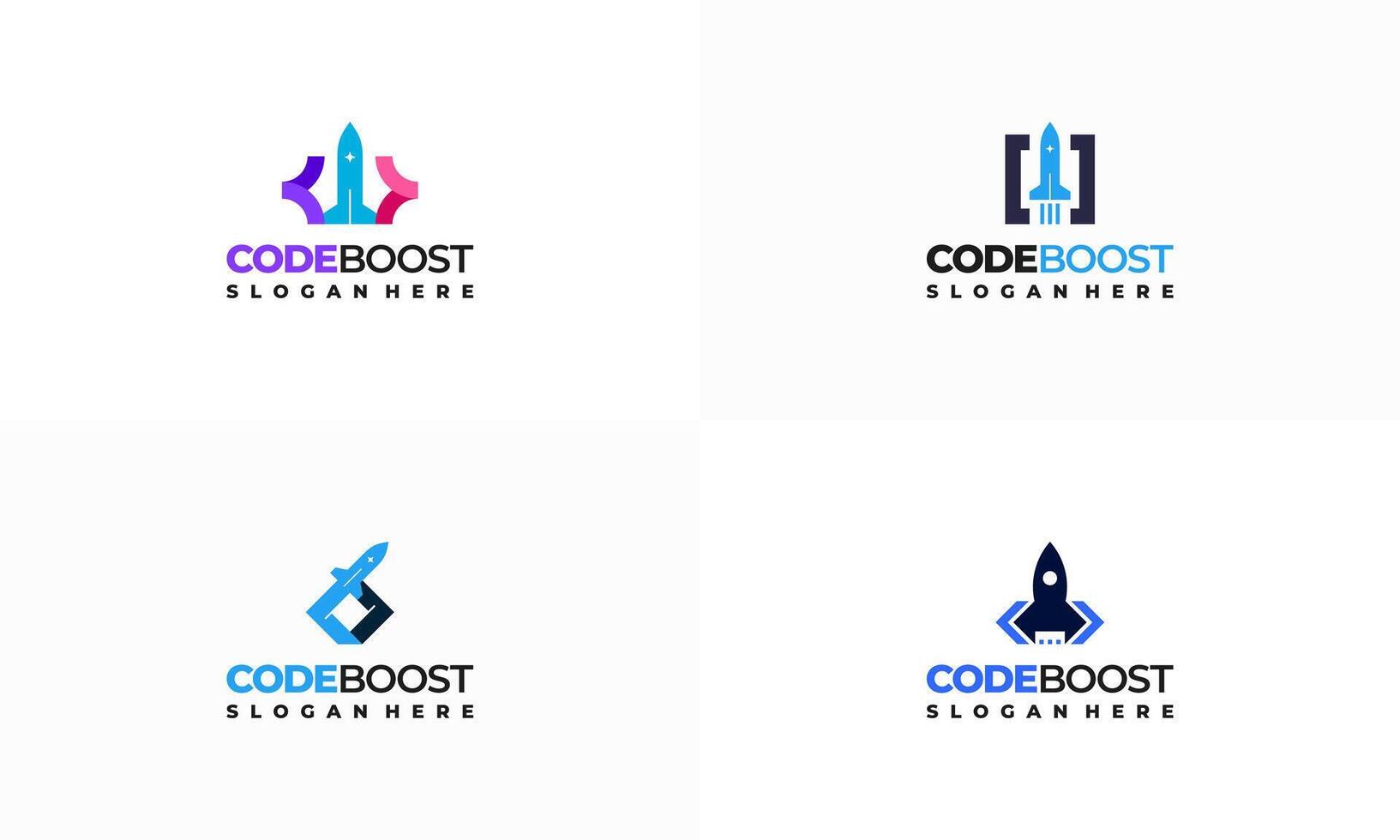 Set of Code Boost Logo designs concept , Rocket Code logo template icon ...