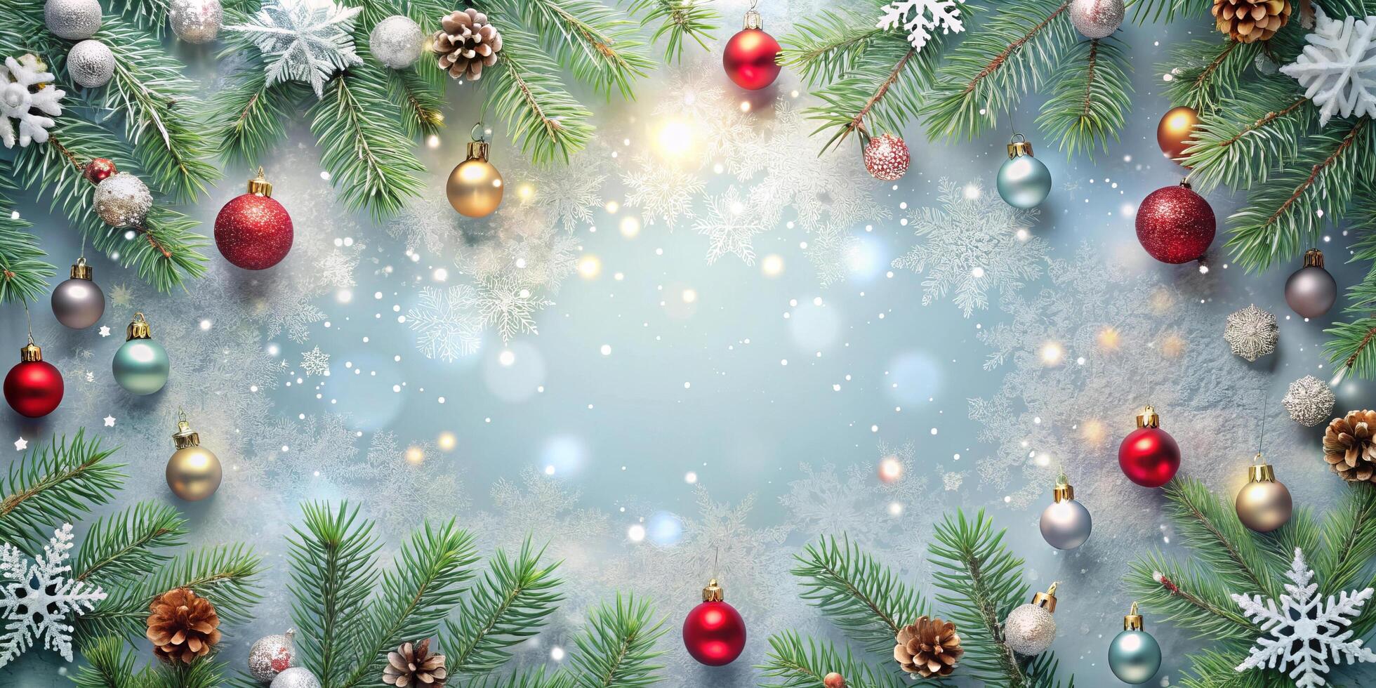 Festive Christmas scene with ornaments, snowflakes, and pine branches 51517332 Stock Photo at ...