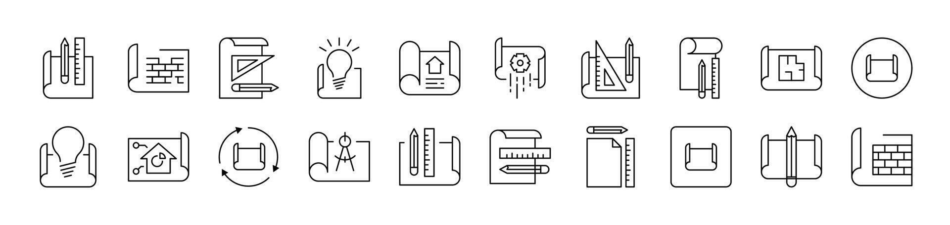 Drafts And Drawings Simple Isolated Line Icons Collection Editable
