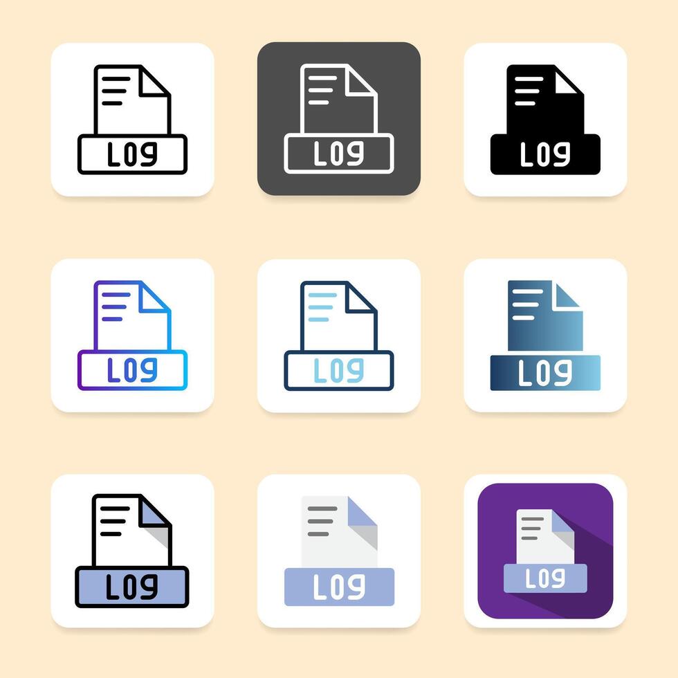 Set of log file format icons for document, file type and interface ...