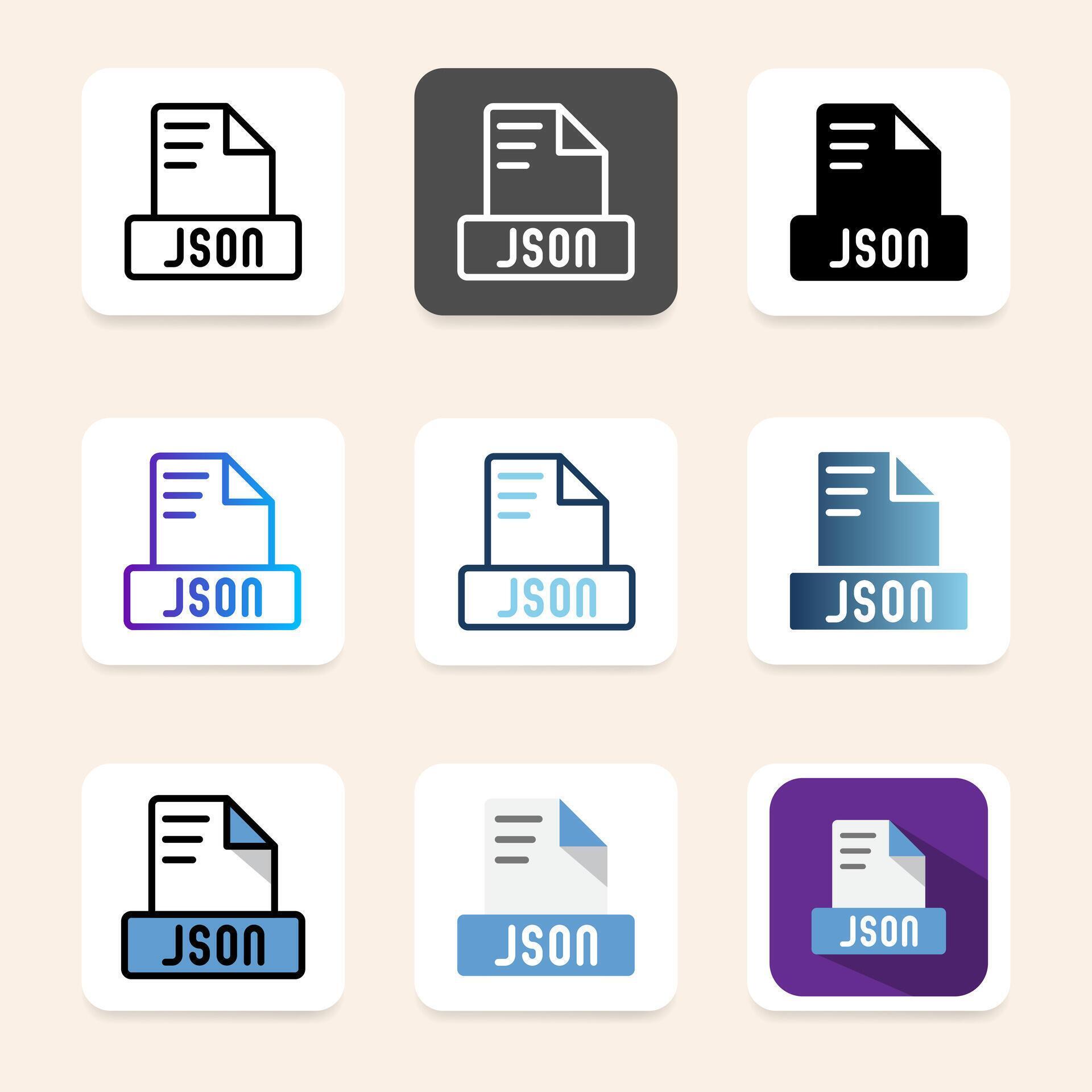 Set of json file format icons with a recognizable design, with modern ...