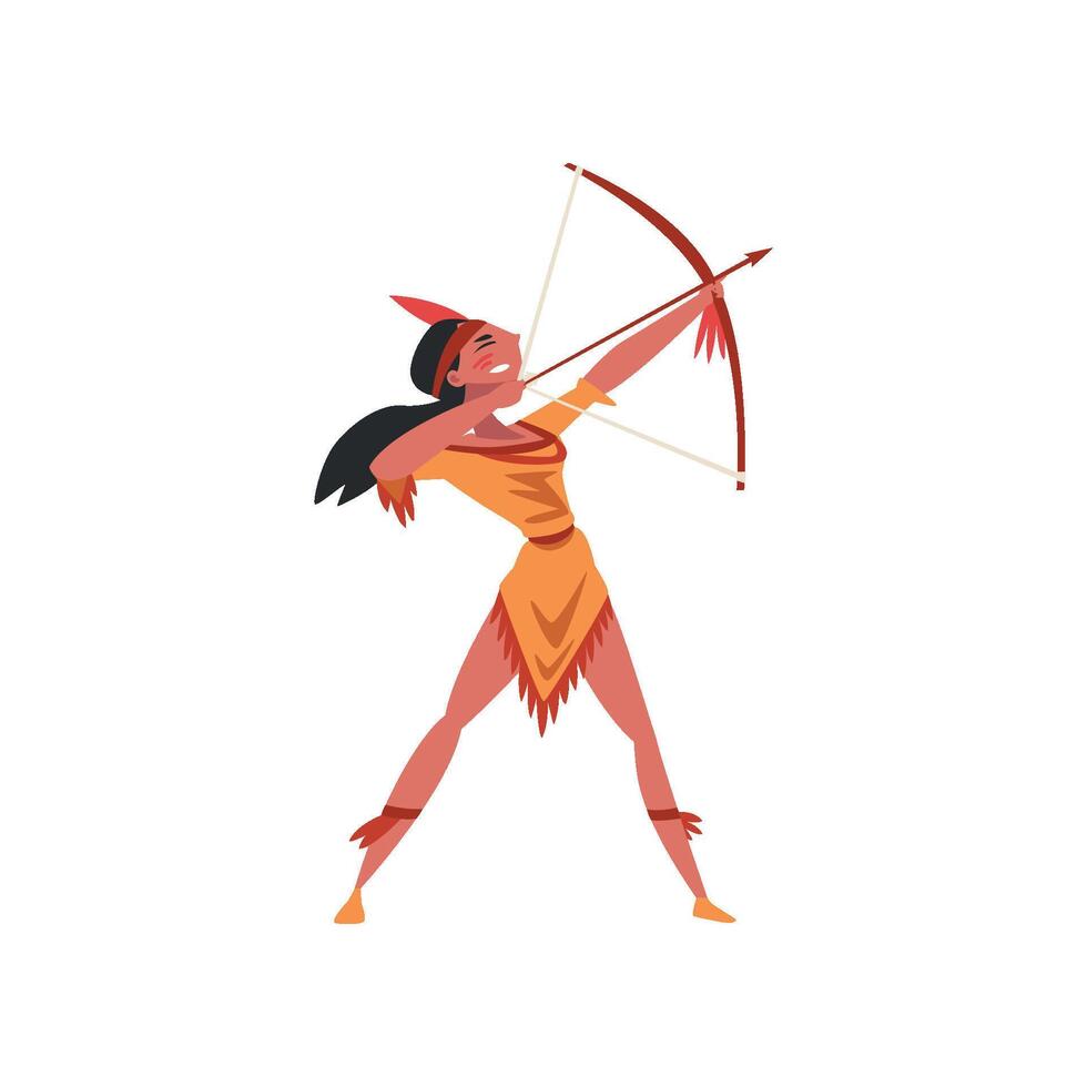 Beautiful Native American Indian Girl Aiming With Bow Young Woman In