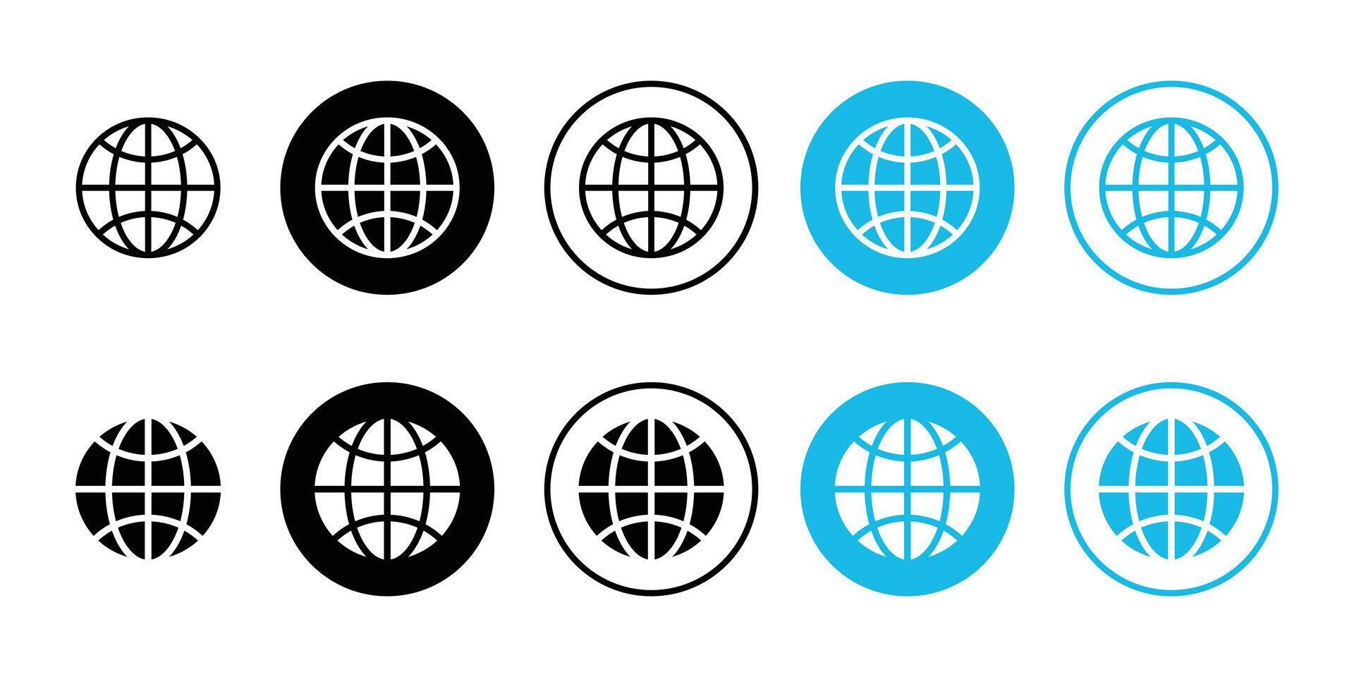 World web icons set. Globes with world maps symbol. Black and white ...