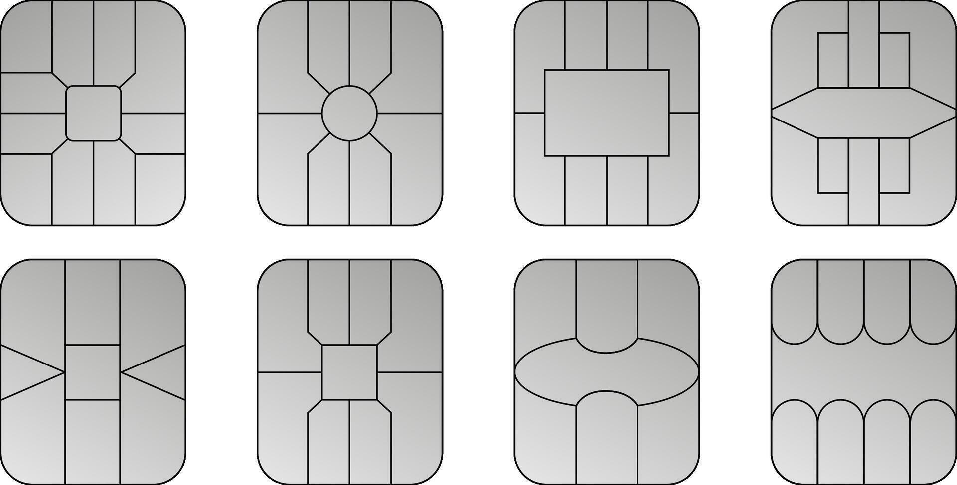 Emv Chip Silver Icons Contactless Payment At Terminals And Atms Square Computer Microchips For