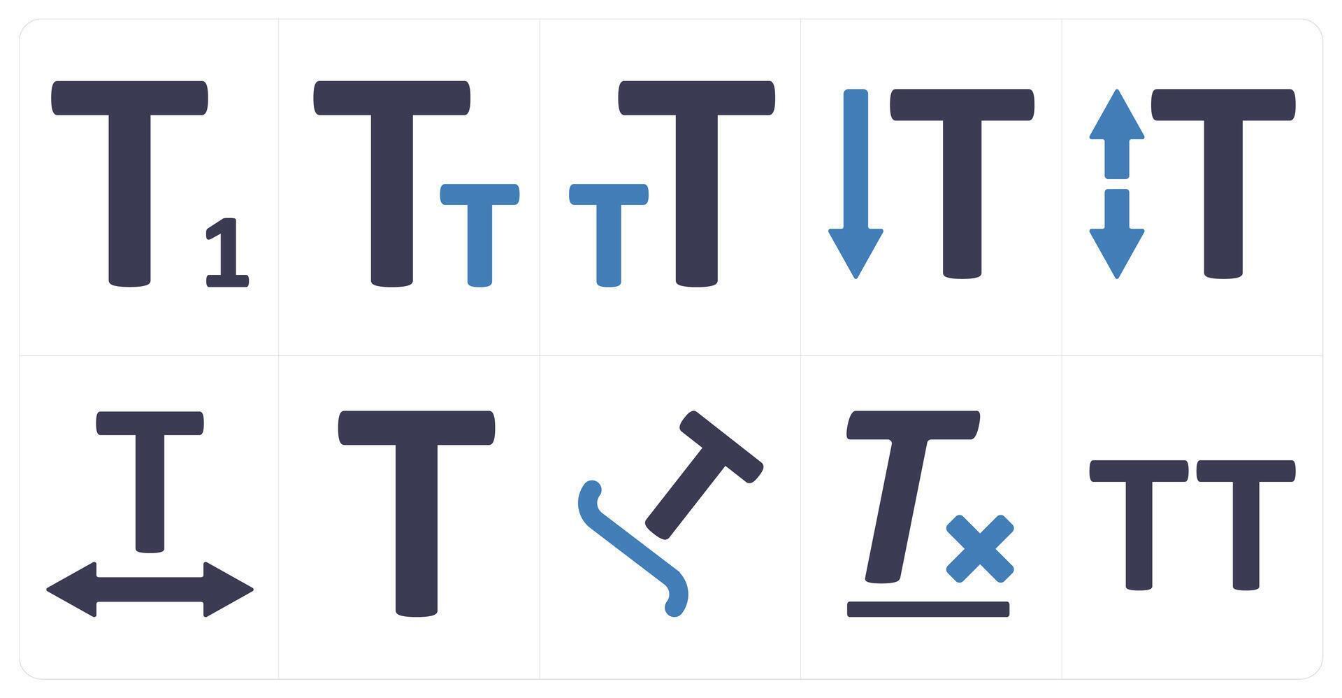 A set of 10 editing tools icons as subscript, font size, text size ...
