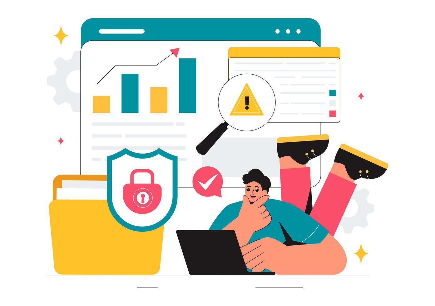 Cyber Attack Prevention And Security Management Illustration With Coding And Hacking Issues