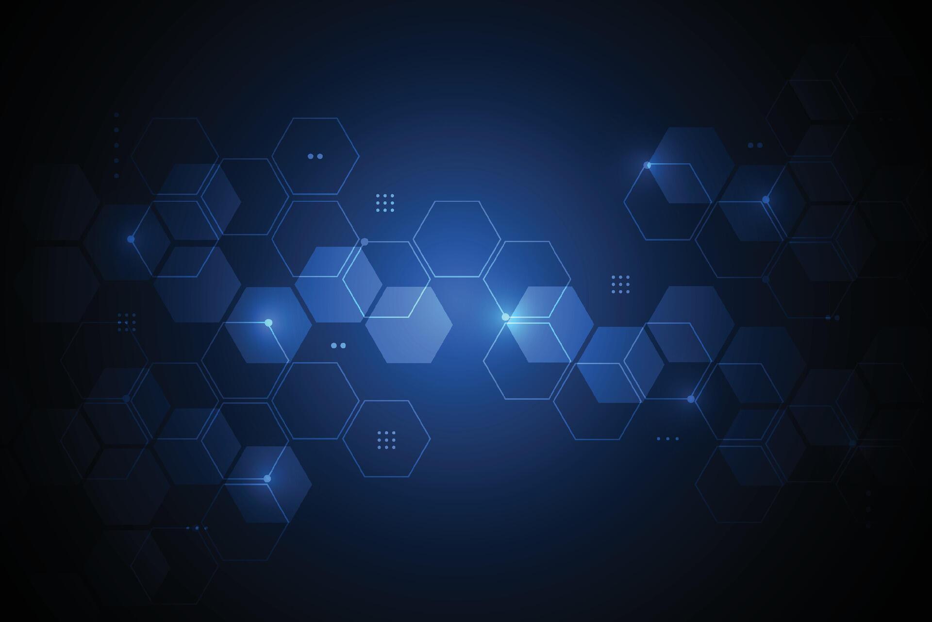 Abstract Technology Blue Hexagons Pattern Background For Network Connection Concept With Mesh