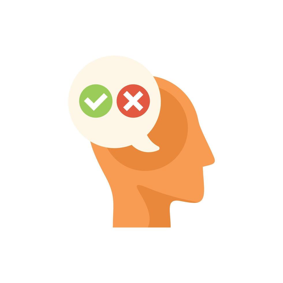 Human head thinking with right and wrong symbol inside speech bubble ... Human head thinking with right and wrong symbol inside speech bubble ...