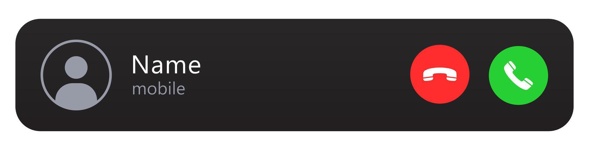 Incoming call pop up notification window illustration. Smartphone accept decline phone call user ...