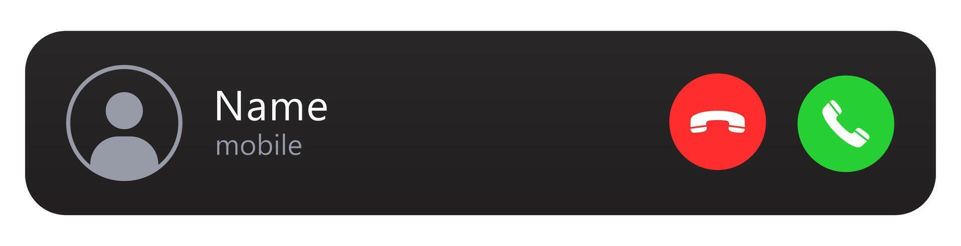 Incoming call pop up notification window illustration. Smartphone accept decline phone call user ...