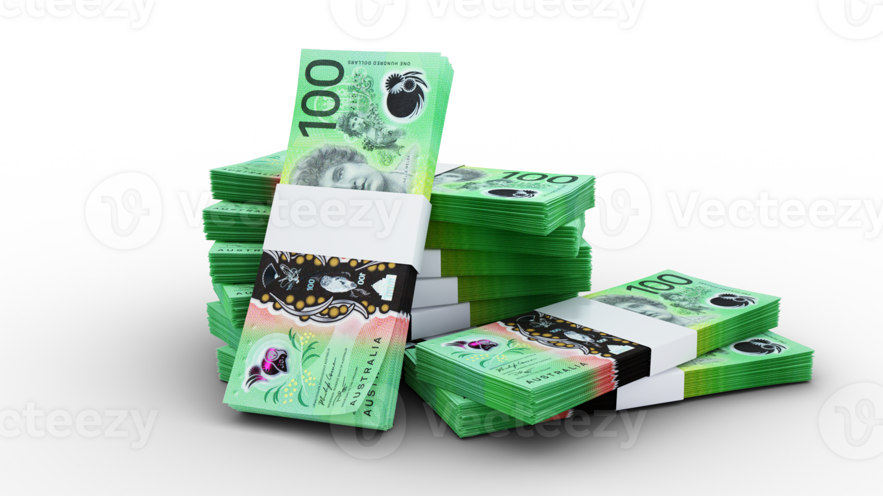 3d rendering of Stack of Australian dollar notes. bundles of Australia ...