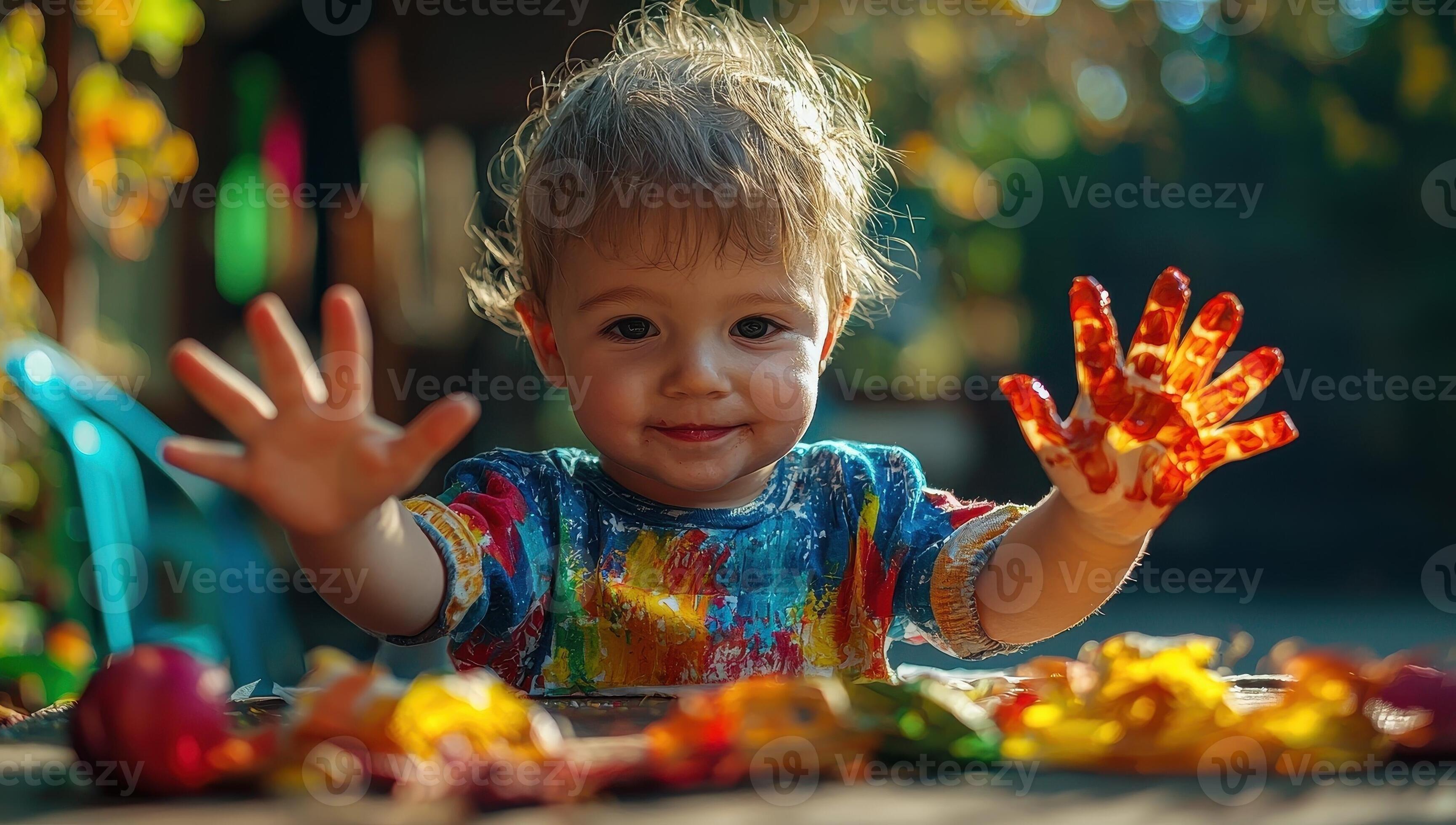 Happy toddler playing with autumn leaves, Sensory play 51599064 Stock ...