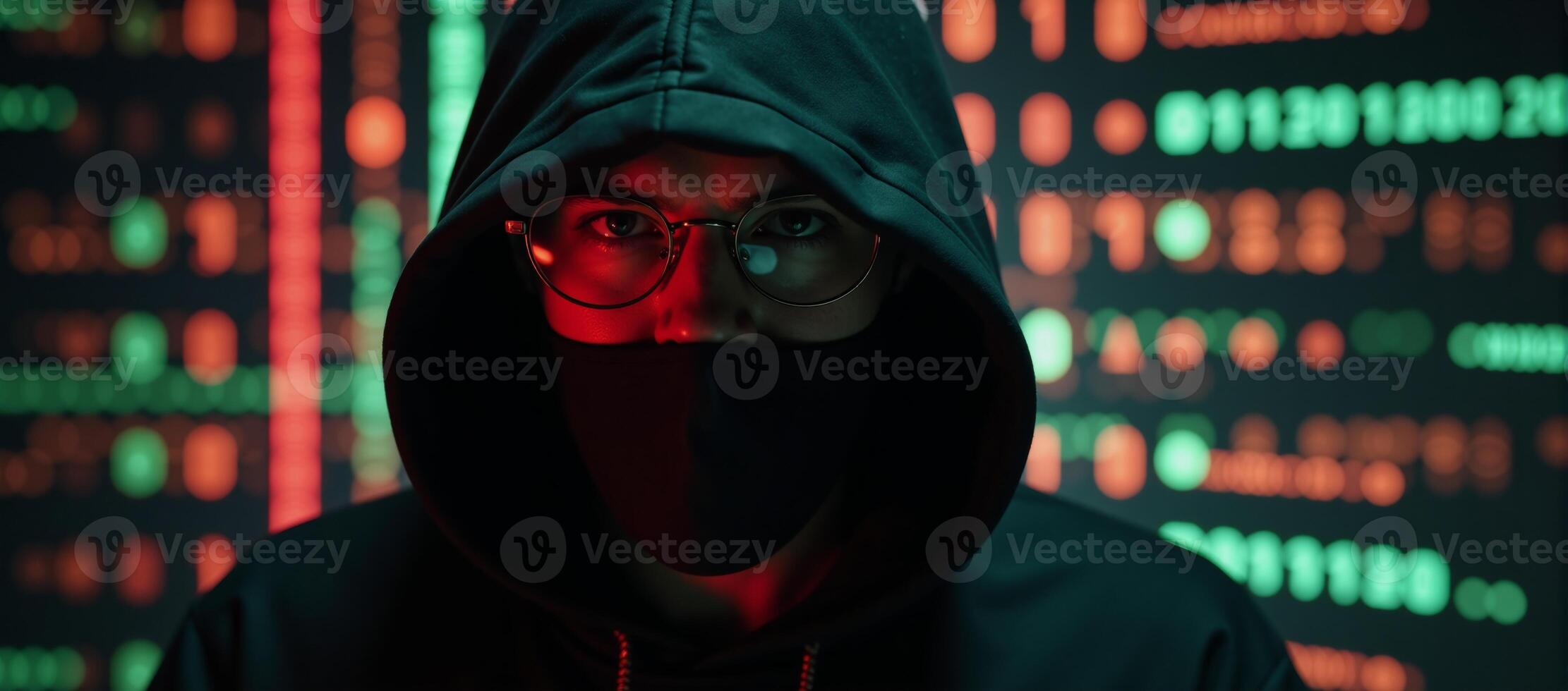 Hooded hacker in front of binary code backdrop 51671147 Stock Photo at Vecteezy