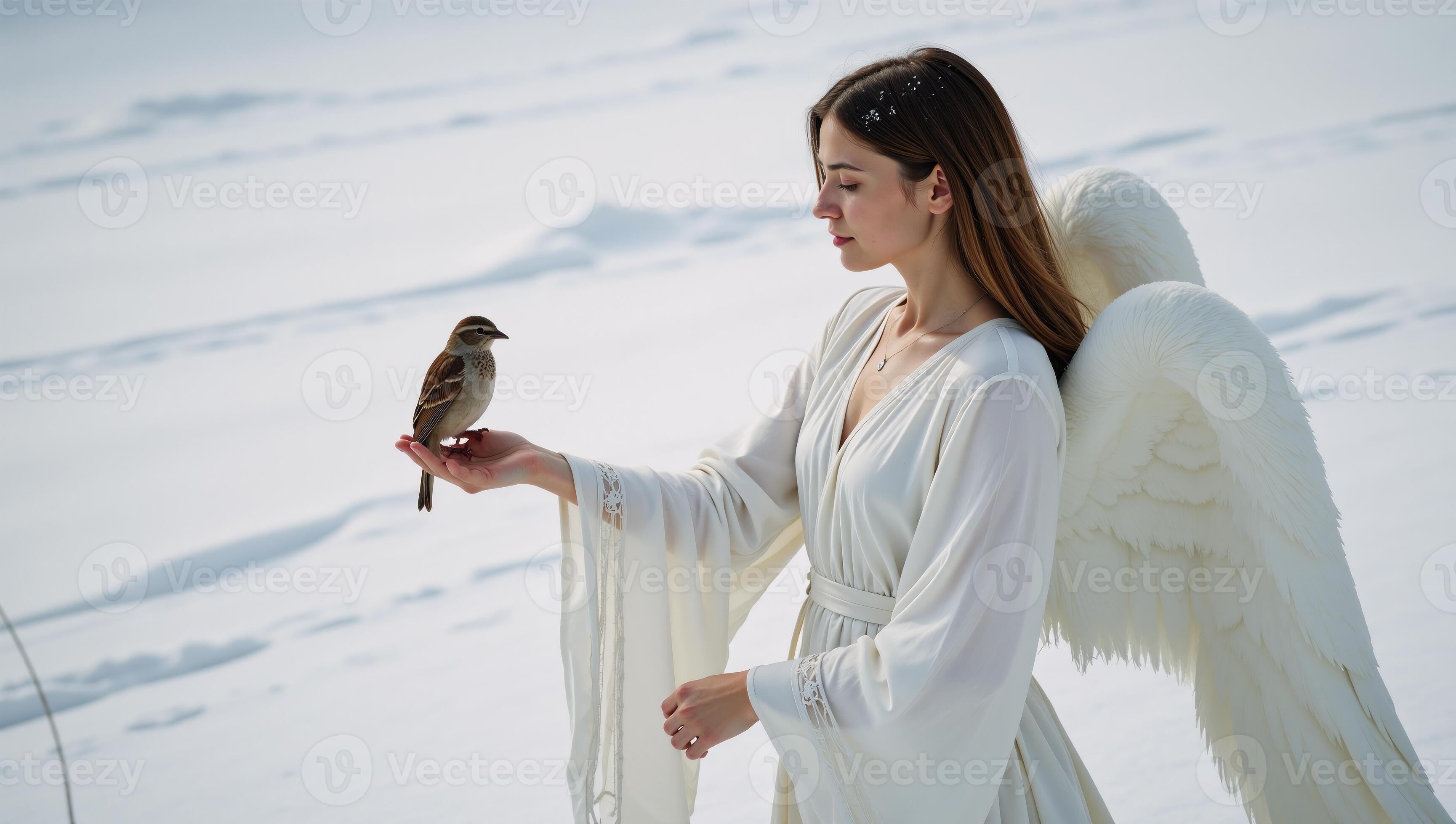 Angelic winter scene featuring an Archangel surrounded by snowfall ... Angelic winter scene featuring an Archangel surrounded by snowfall ...