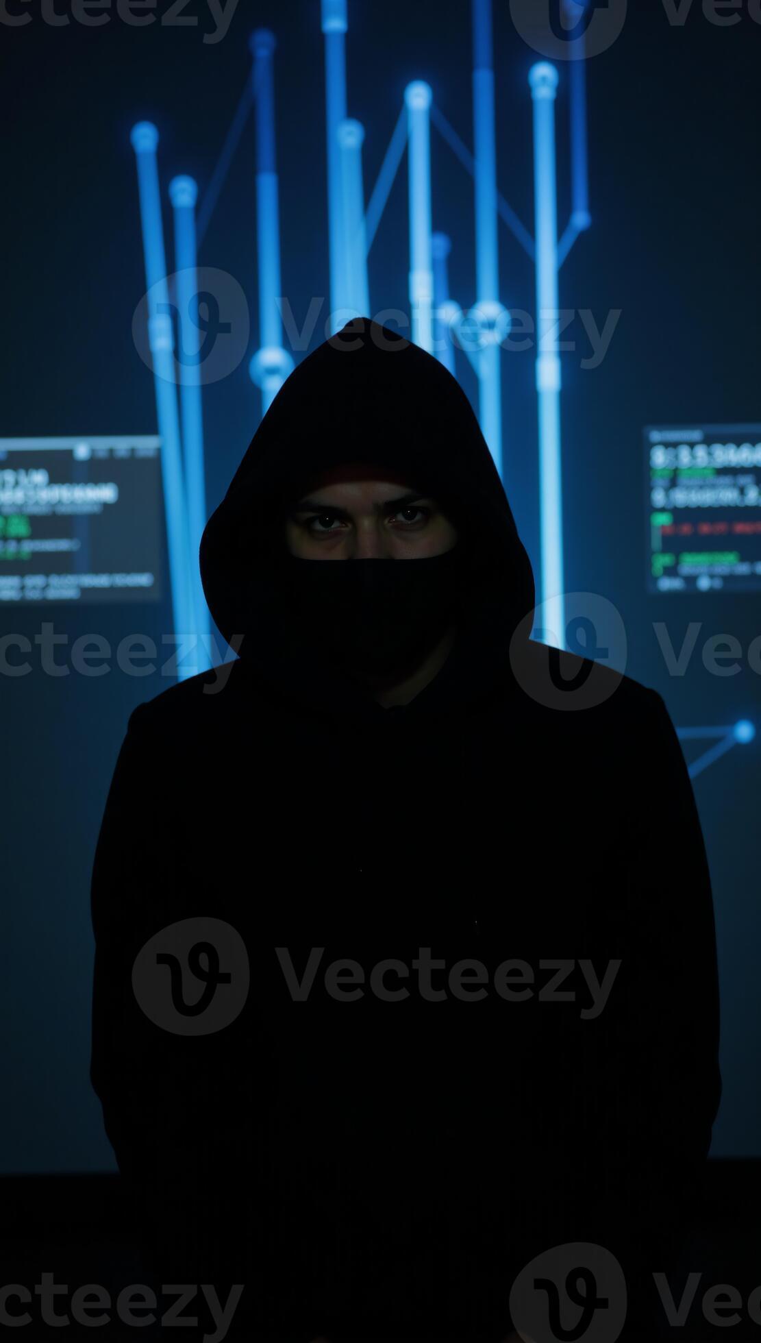 Anonymous hacker embodied as mysterious figure amidst dark web themes ...