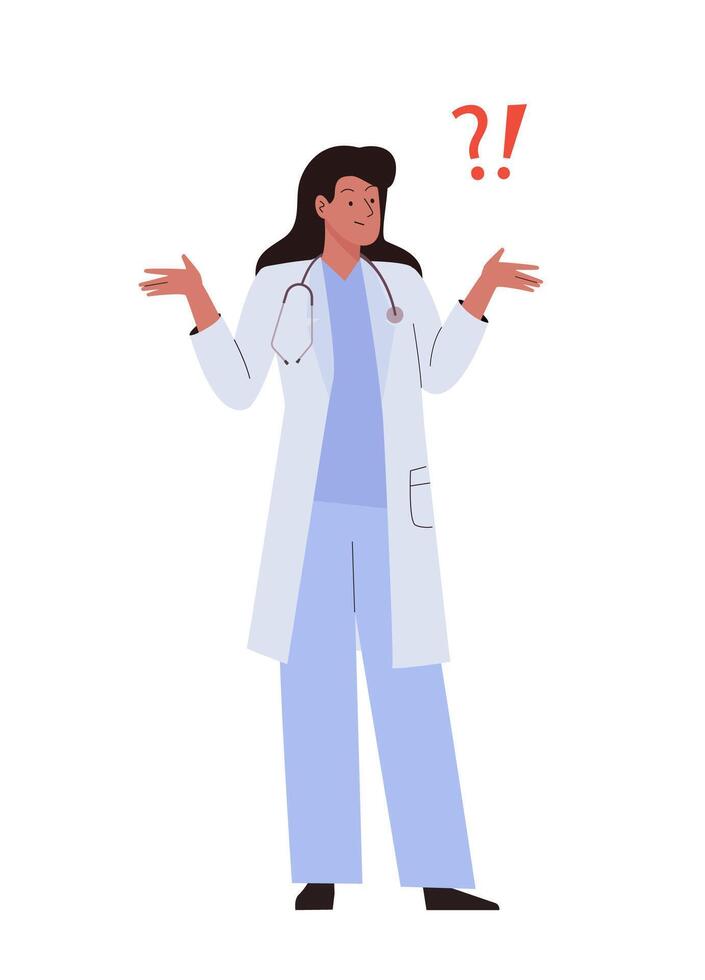 Doctor woman standing in puzzled or questioning pose. Concept of ...