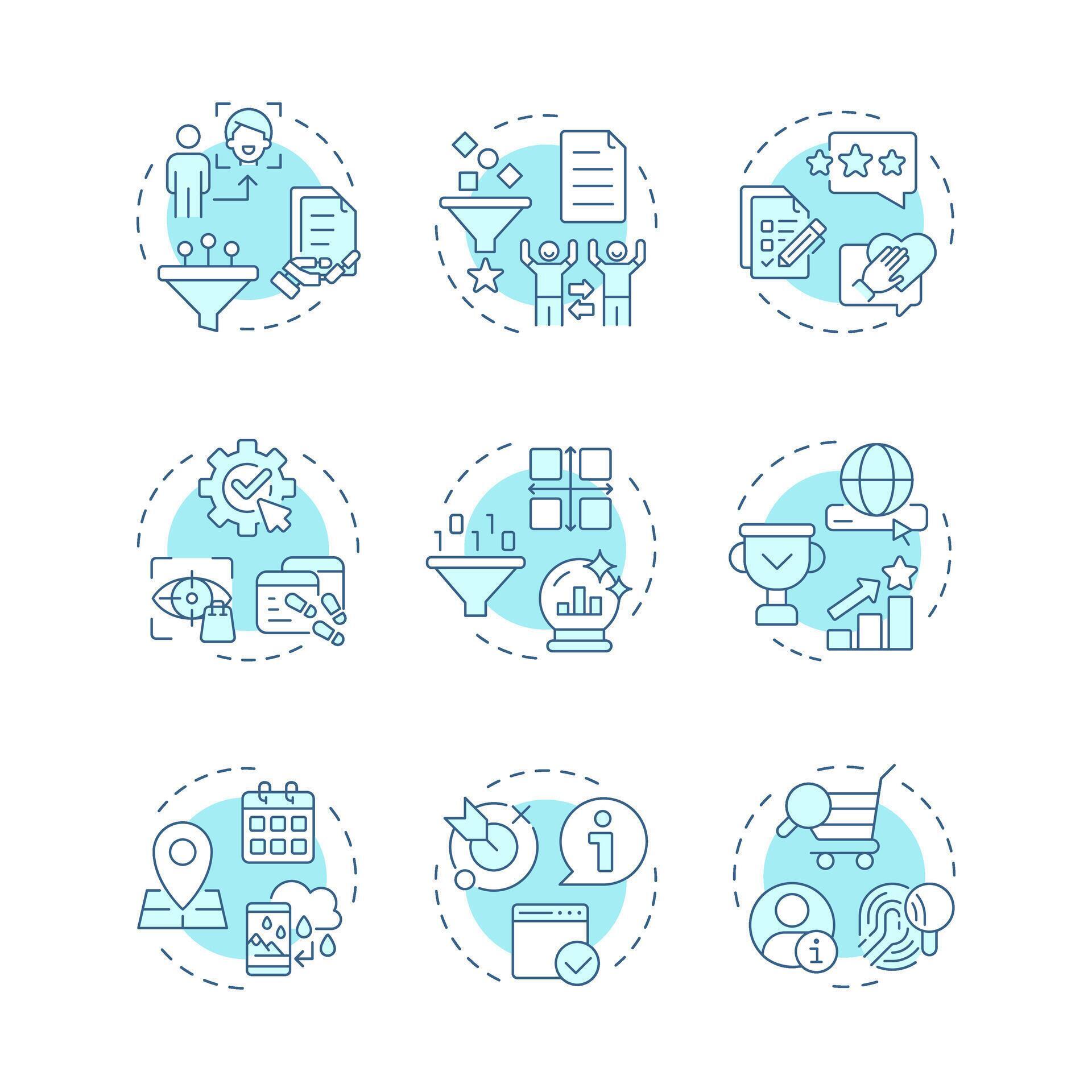 Recommender system soft blue concept icons. Artificial intelligence ...