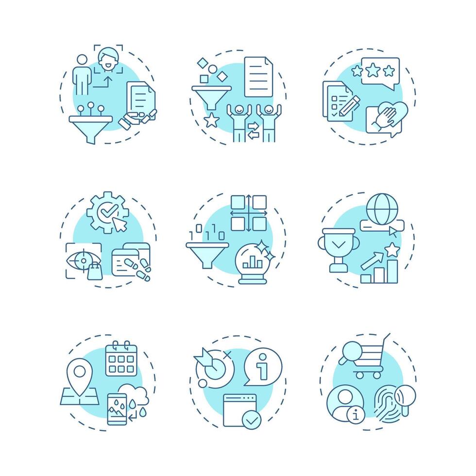 Recommender system soft blue concept icons. Artificial intelligence ...