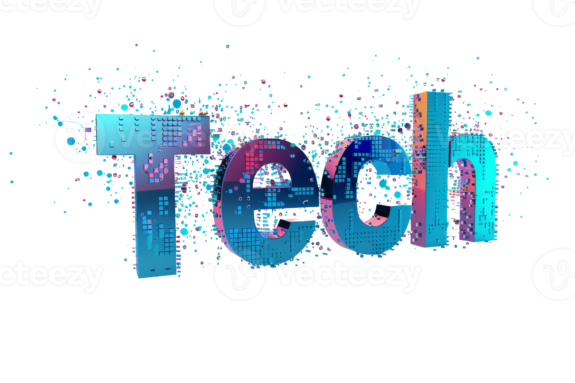 The word TECH in a colorful gradient, with a blue background. 51685626 PNG
