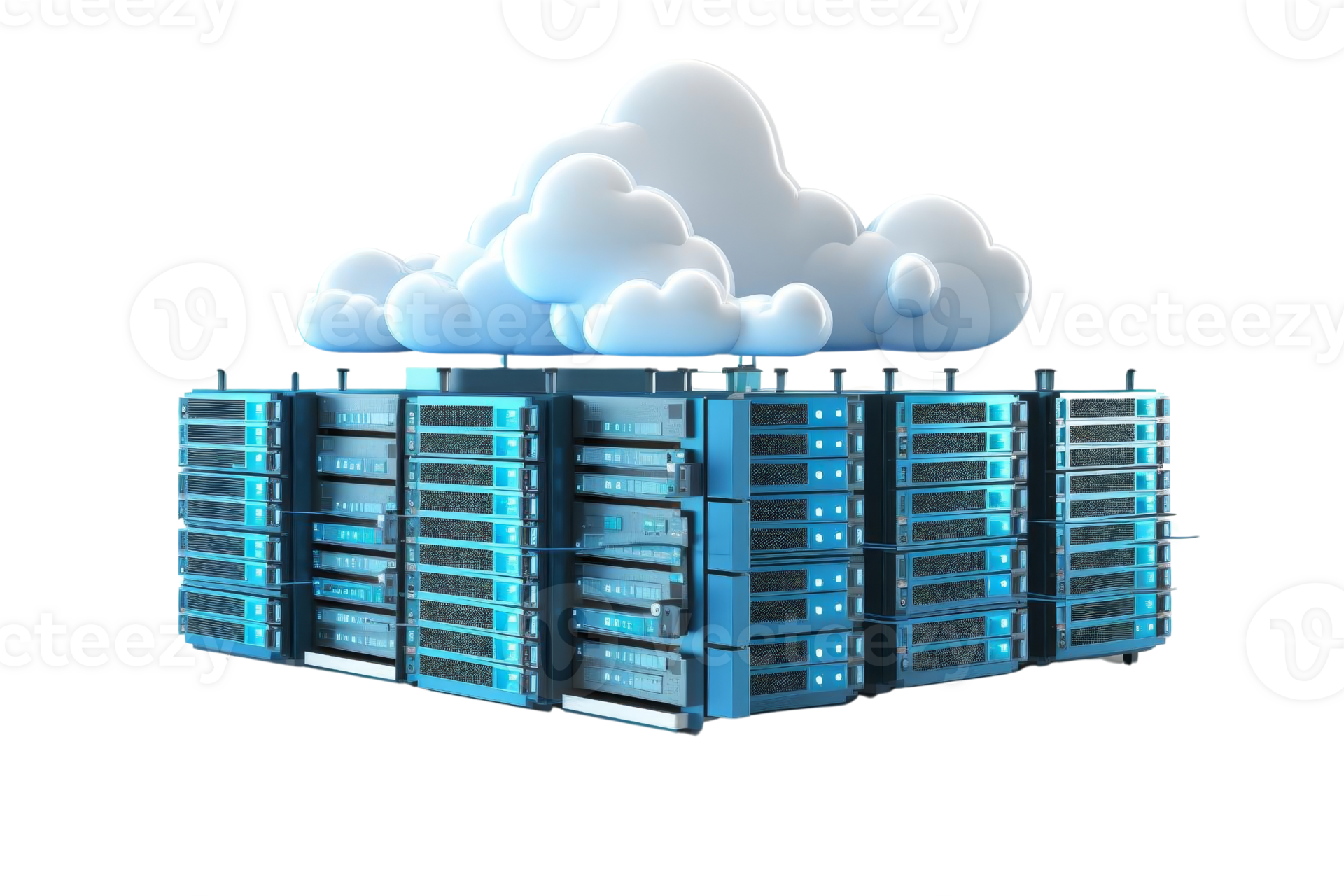 Conceptual Illustration Of Cloud Computing Technology With Server Racks And Cloud Symbolizing