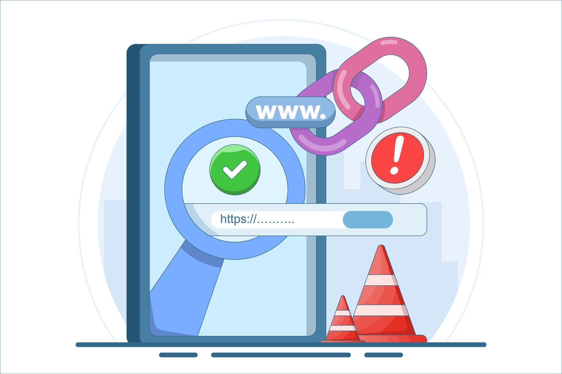 concept of protection system from malicious links. dangerous and suspicious url addresses ...