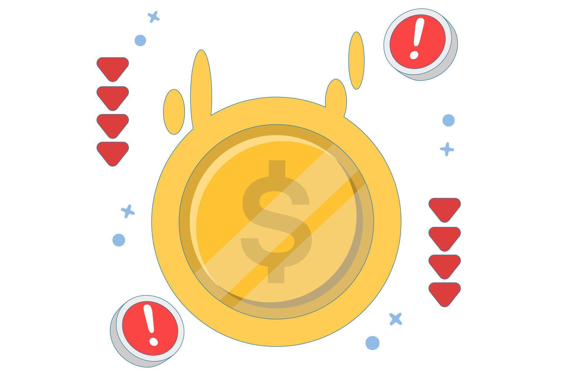 dollar currency depreciation concept. dollar coin with down arrow and ... dollar currency depreciation concept. dollar coin with down arrow and ...