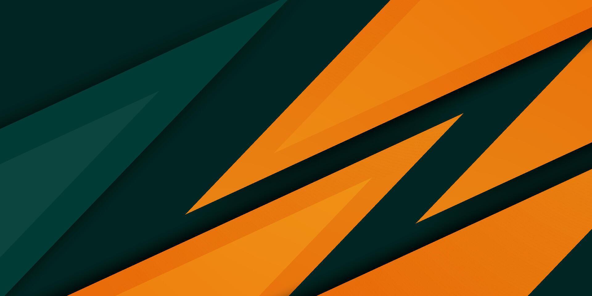 Abstract dark green and orange overlap background with triangle papercut with lights pattern ...