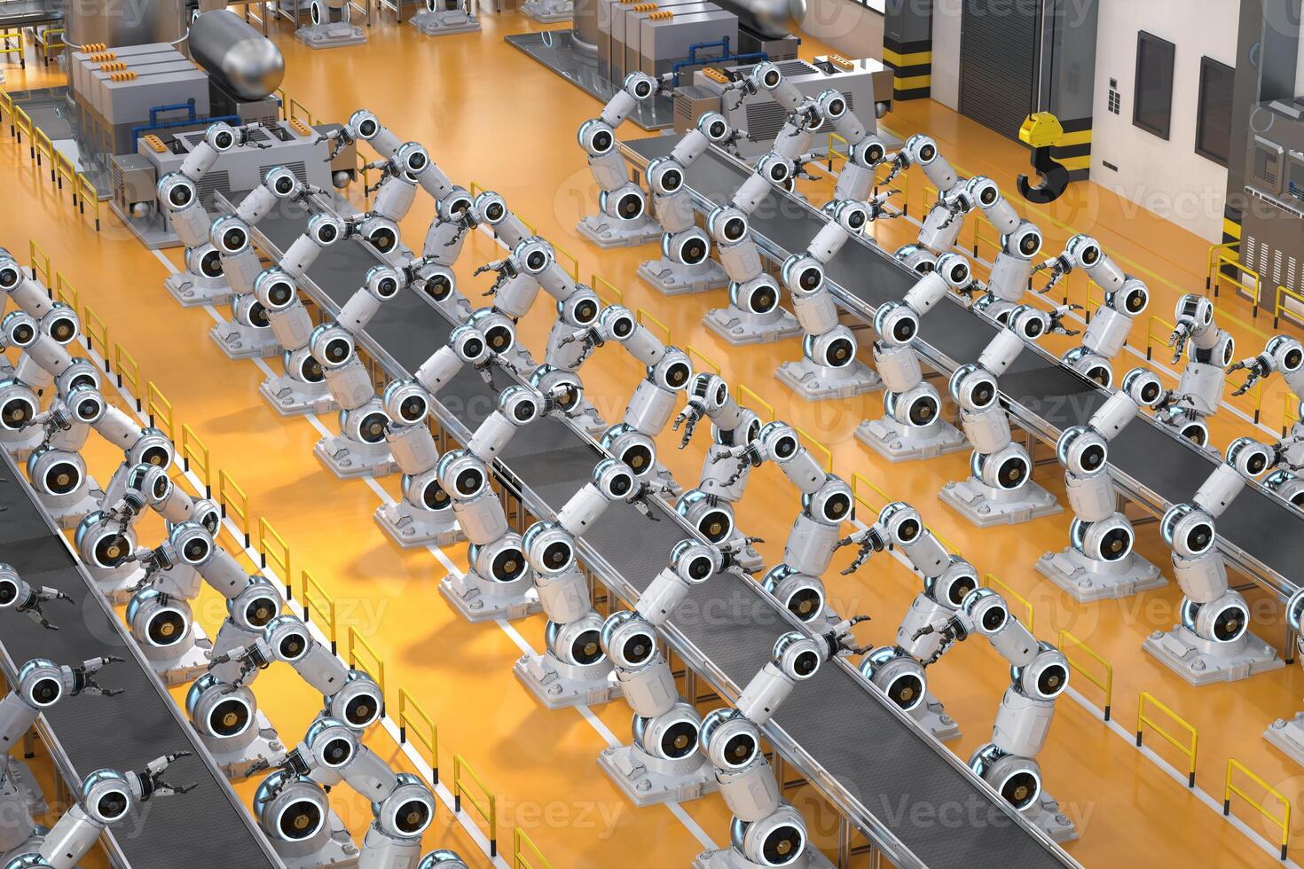 Automation Industry Concept With 3d Rendering Robot Assembly Line