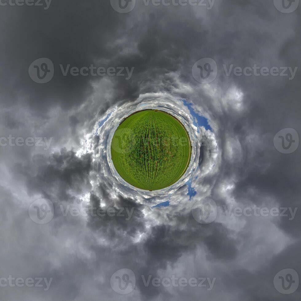 simple little tiny planet without buildings in blue sky with sun and ...