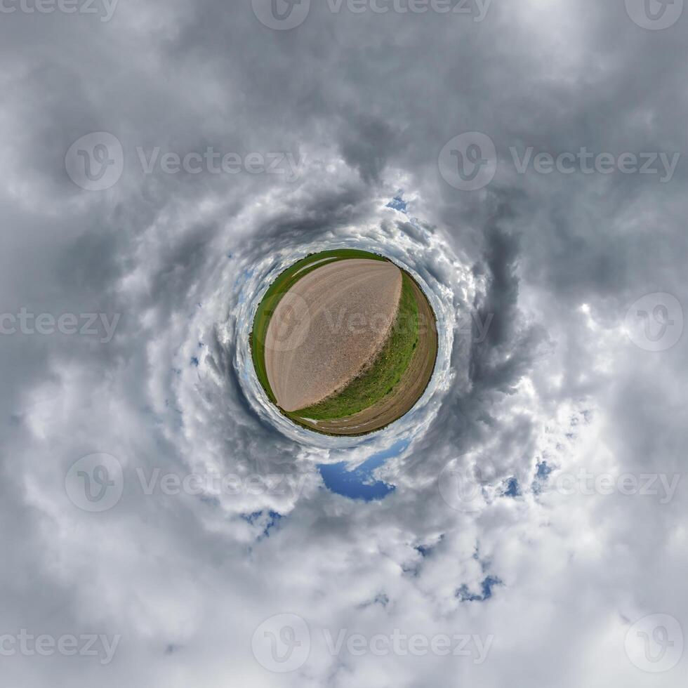 simple little tiny planet without buildings in blue sky with sun and ...