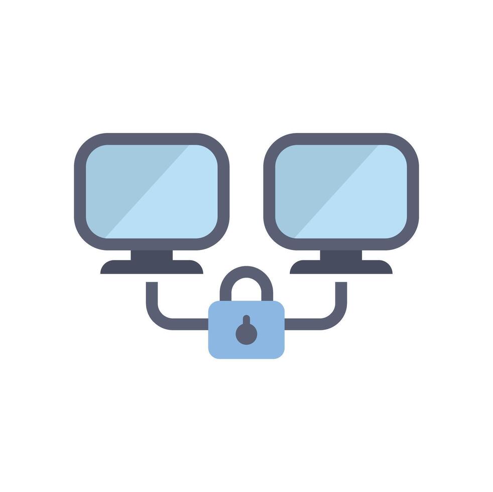 Network Security System Connecting Two Computers With Locked Padlock