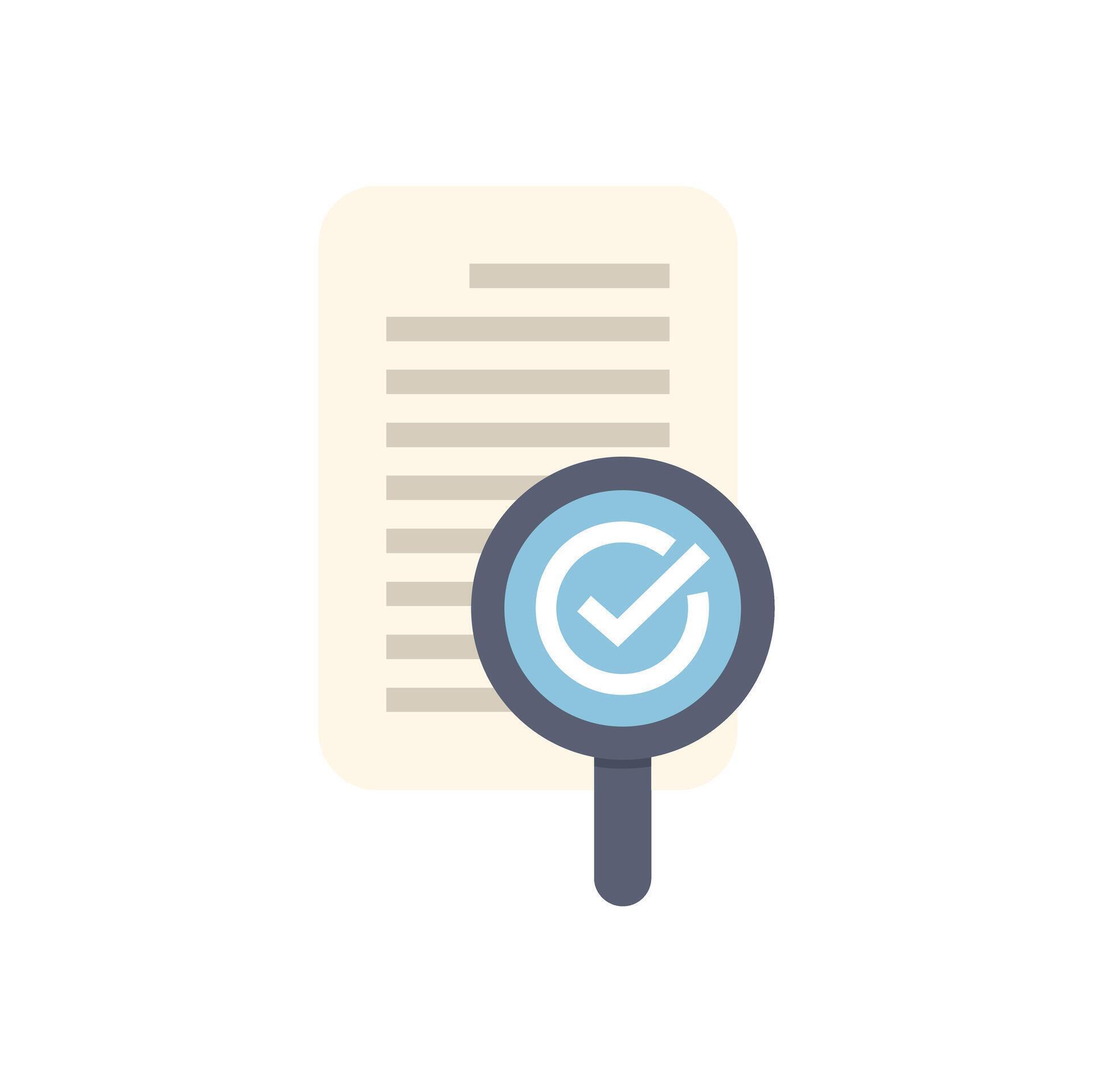 Magnifying glass examining document with check mark icon representing ...