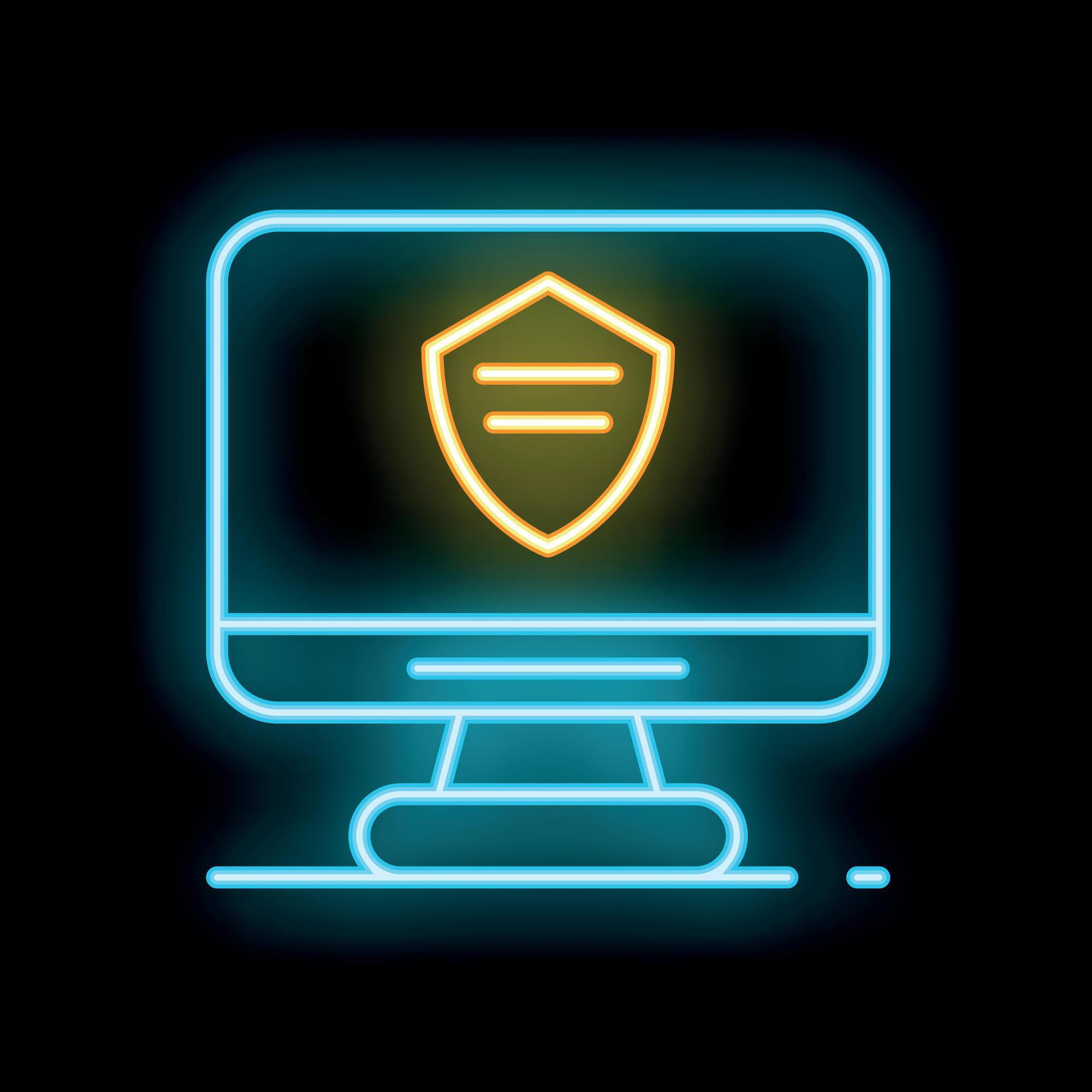 Neon Computer Icon Showing A Shield Displaying Secure Connection For Online Security 51772689
