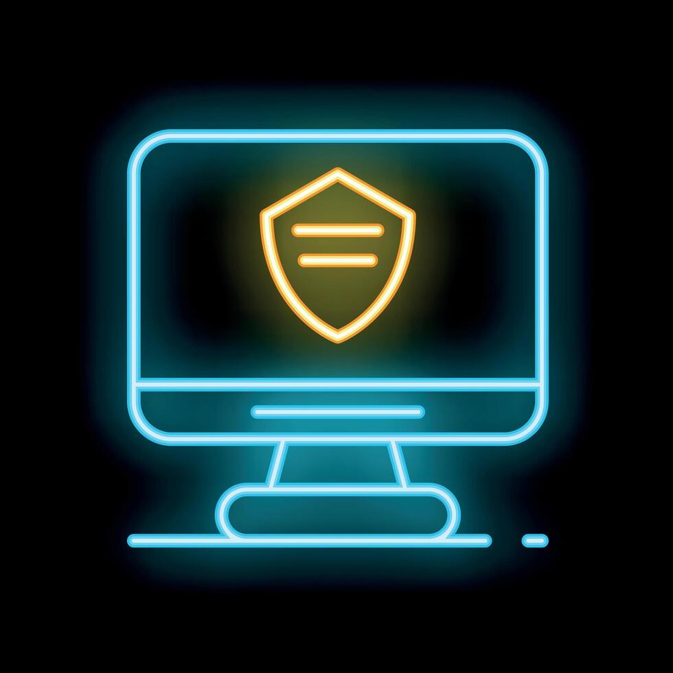 Neon computer icon showing a shield displaying secure connection for online security 51772689 ...