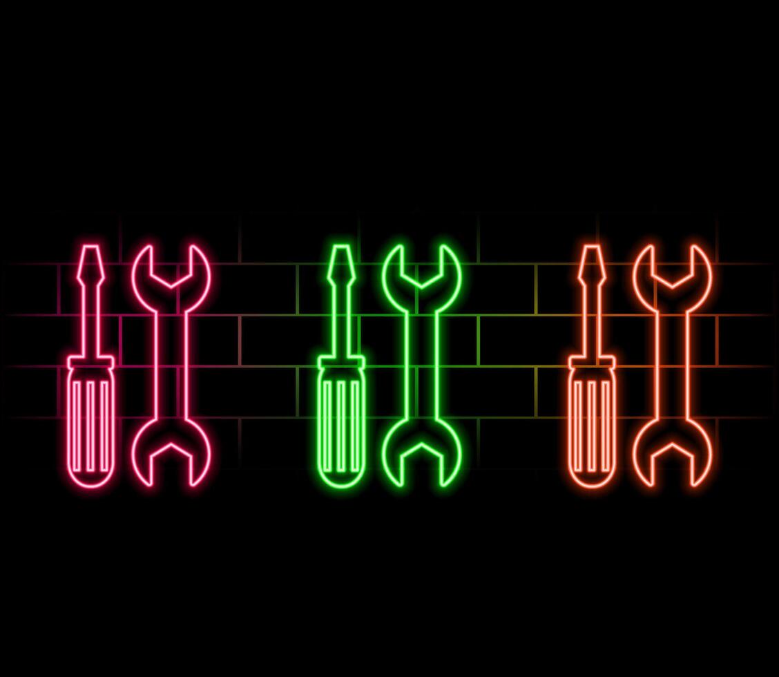 Neon light glowing with configure icon. Tools symbol glowing animation ...