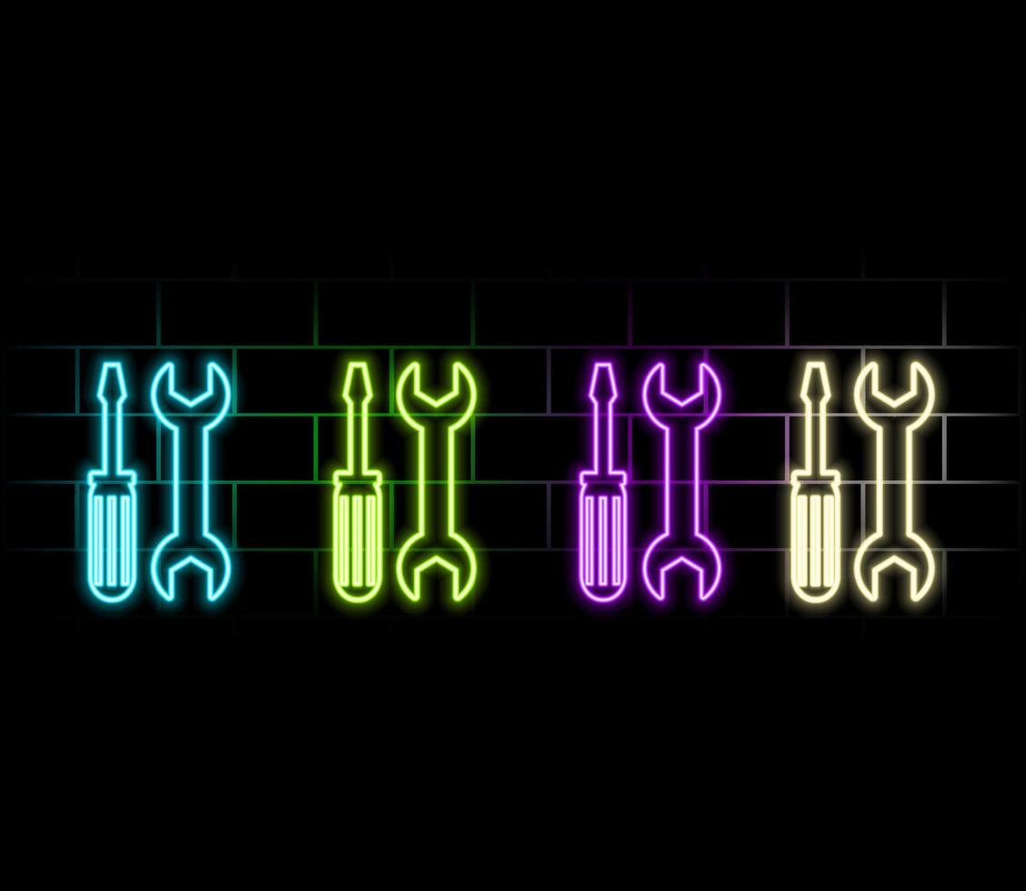 Neon light glowing with configure icon. Tools symbol glowing animation ...