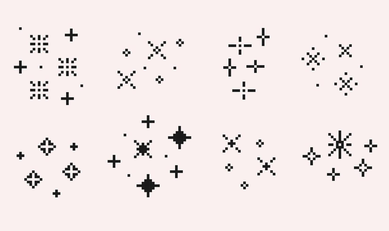 Pixel star retro 8 bit sparkle set. Shiny game pixel art effect set. Bright firework, decoration ...