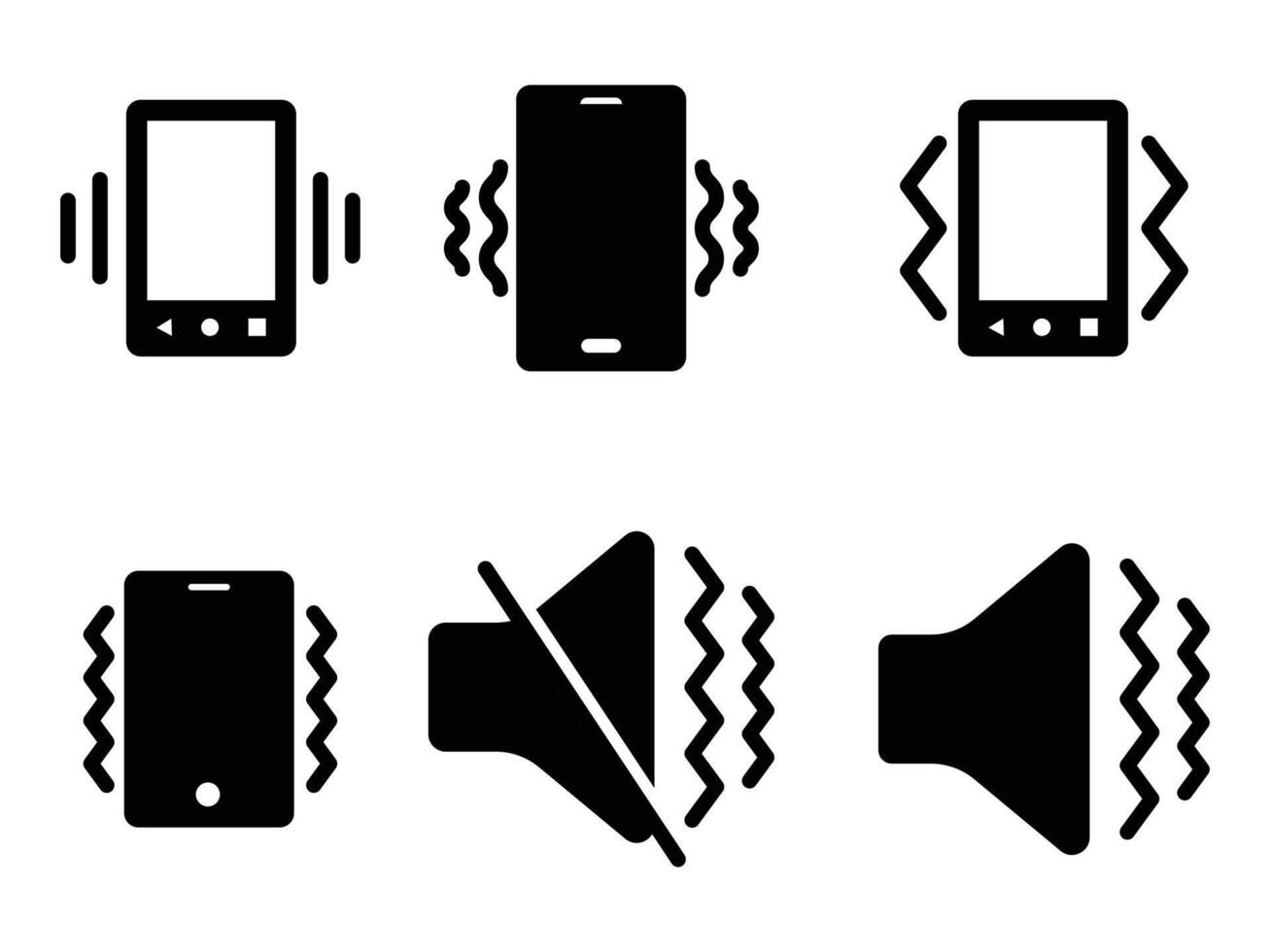 Ringing and vibrating phone icon set, vibration icon set, Black solid icon for vibrate ...