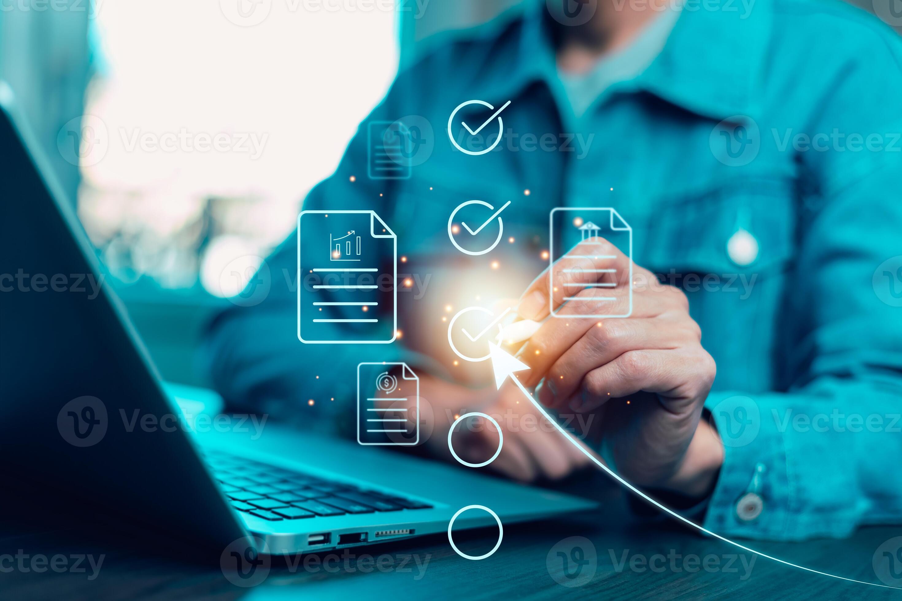 checklist and clipboard task documentation management, business people ...