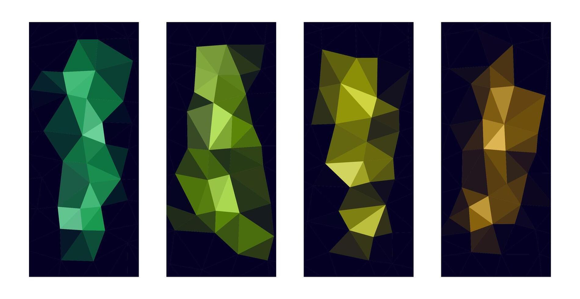 Set of four abstract geometric polygonal backgrounds with blue, green, yellow and gold color ...