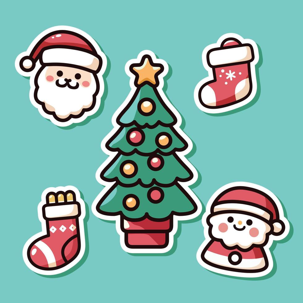 Cute Christmas Stickers with Santa, Christmas Tree, and Stockings ...