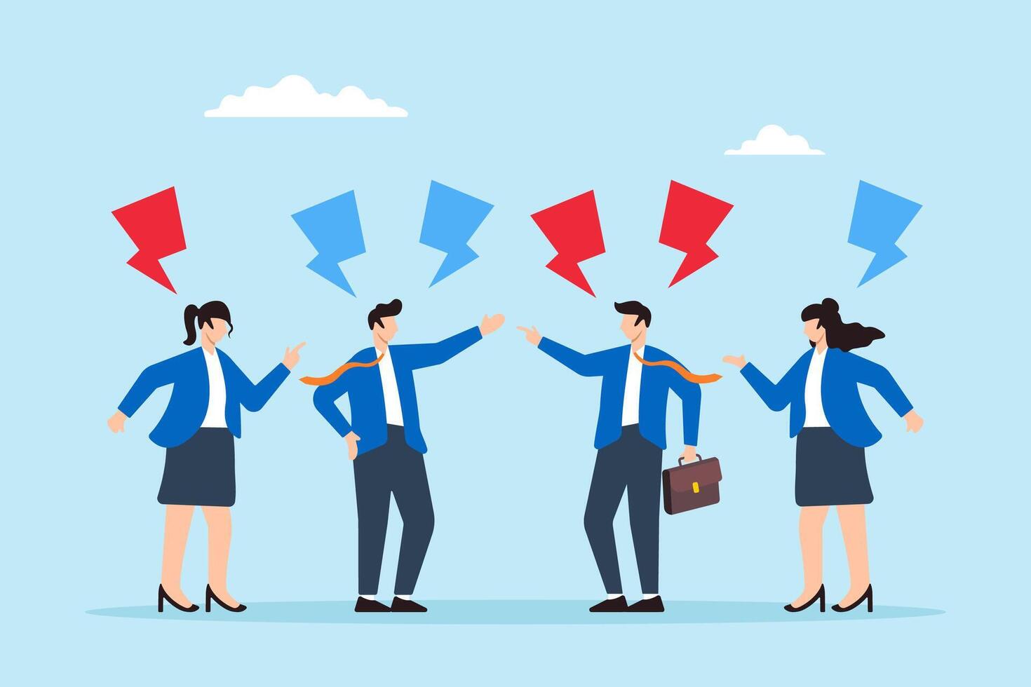 Flat illustration of business colleagues arguing work disagreement dispute conflict problem ...