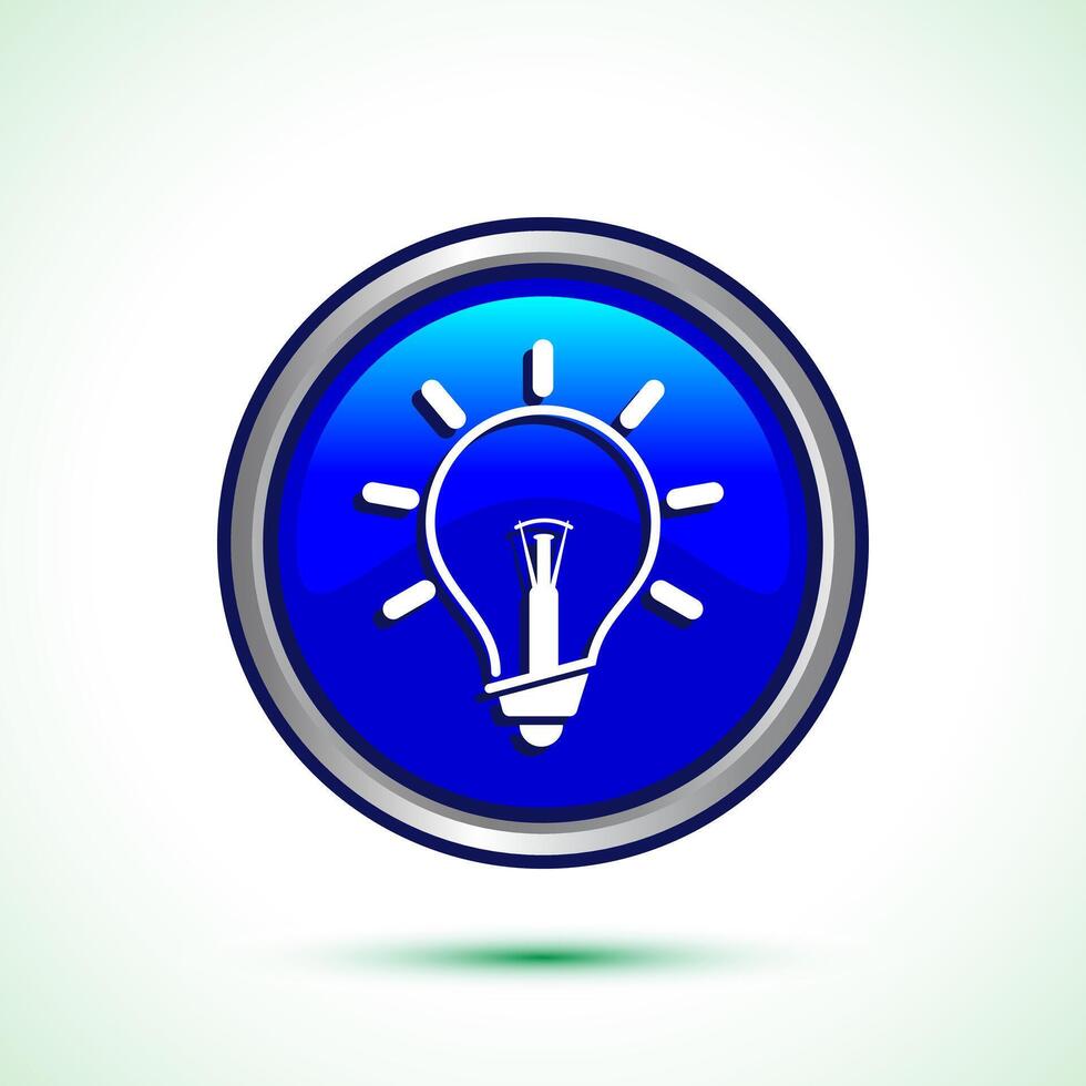 Electric light bulb icon design illustration, Creative idea icon, Blue color round button design ...