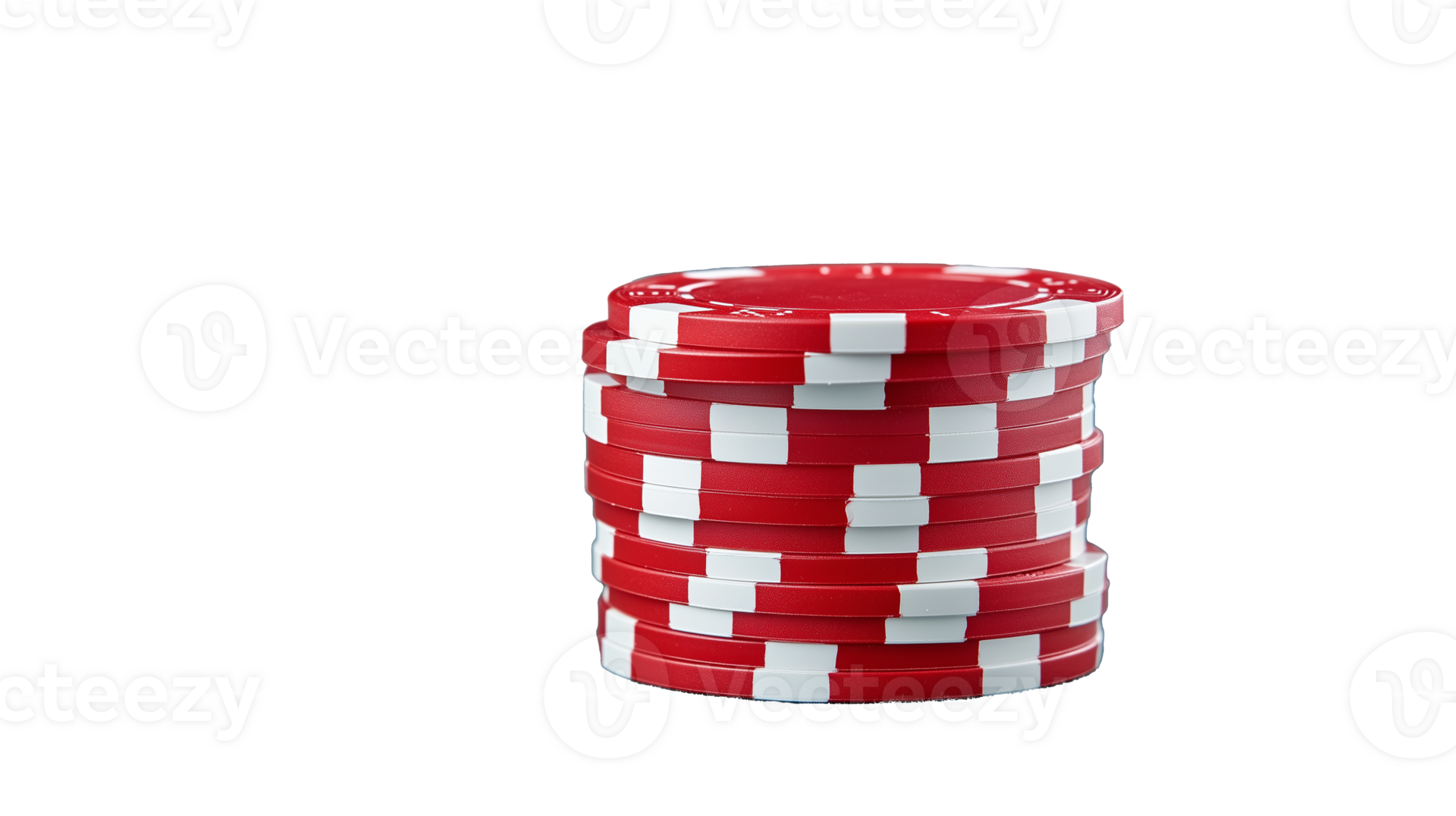 A stack of red and white poker chips, isolated on a transparent background. Ideal for gambling ...