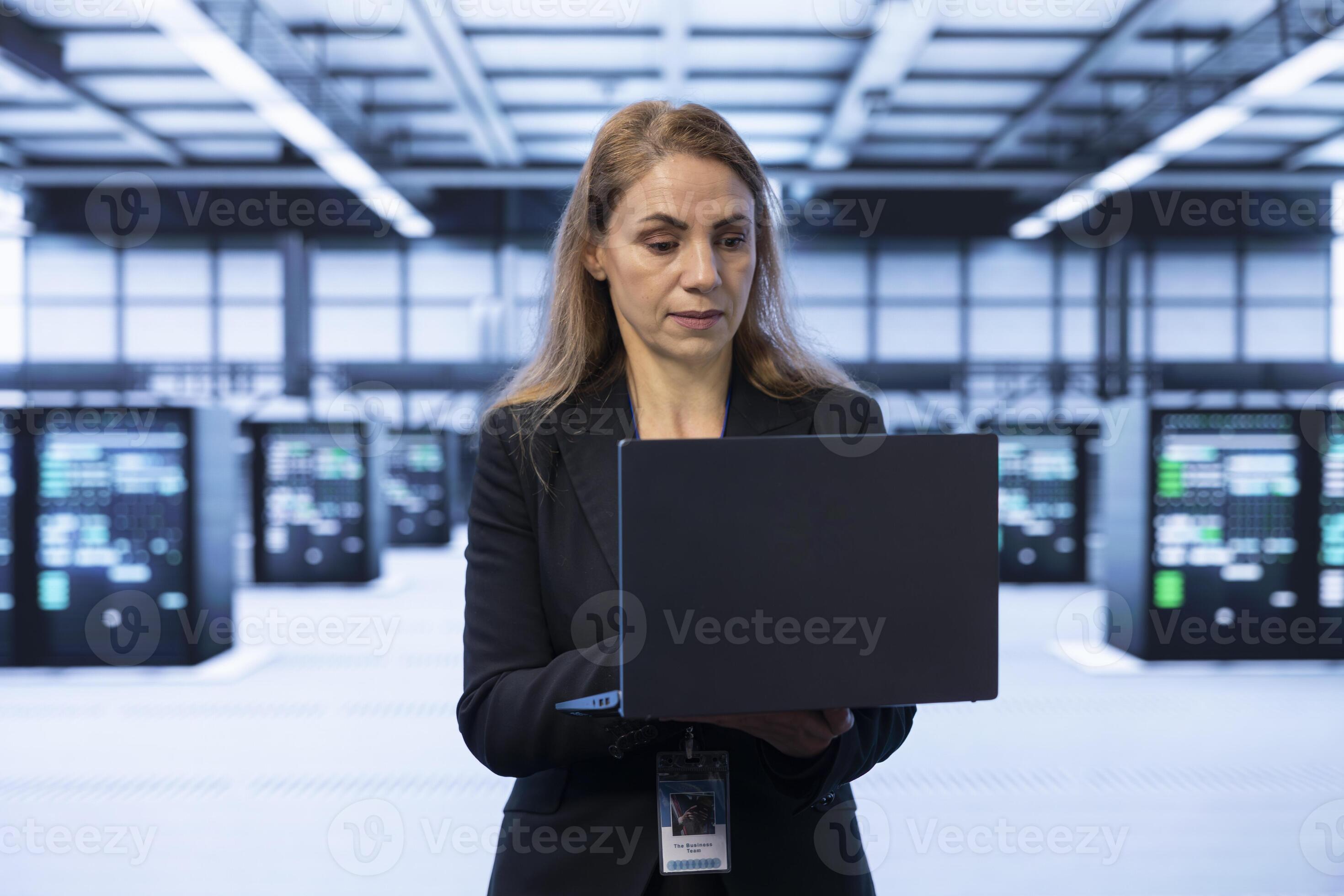 Technician In Data Center Implementing Backup Solutions To Protect