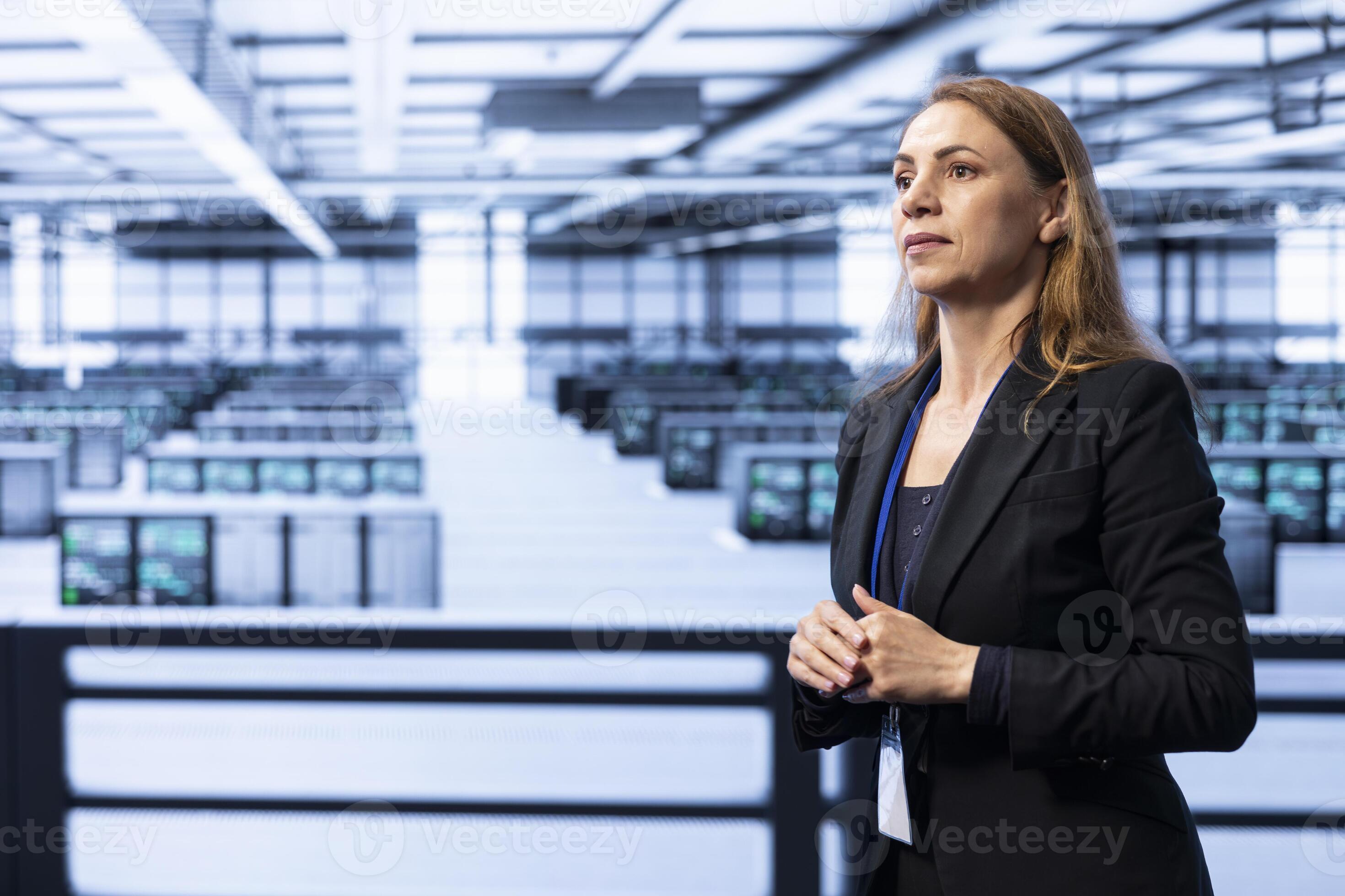 Employee In Server Hub Using Augmented Reality To Monitor Energy