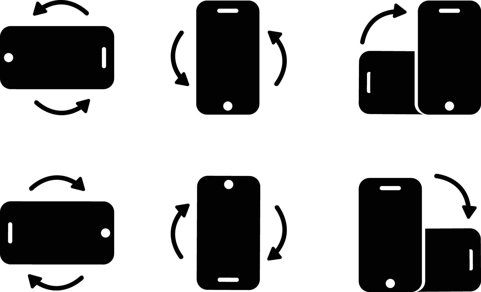 Phone rotation icons set. Device orientation arrows. Smartphone movement symbols. graphic ...